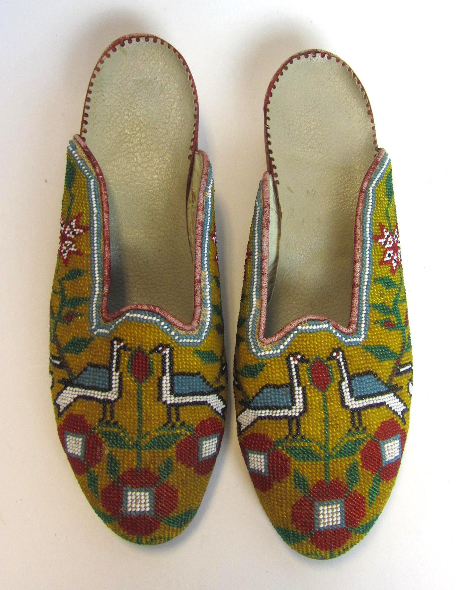 Vintage Beaded Shoes Uzbek Afghanistan Birds Cork Heels Turkish Rug ...