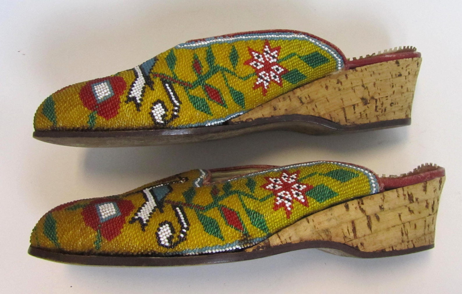 Vintage Beaded Shoes Uzbek Afghanistan Birds Cork Heels Turkish Rug ...