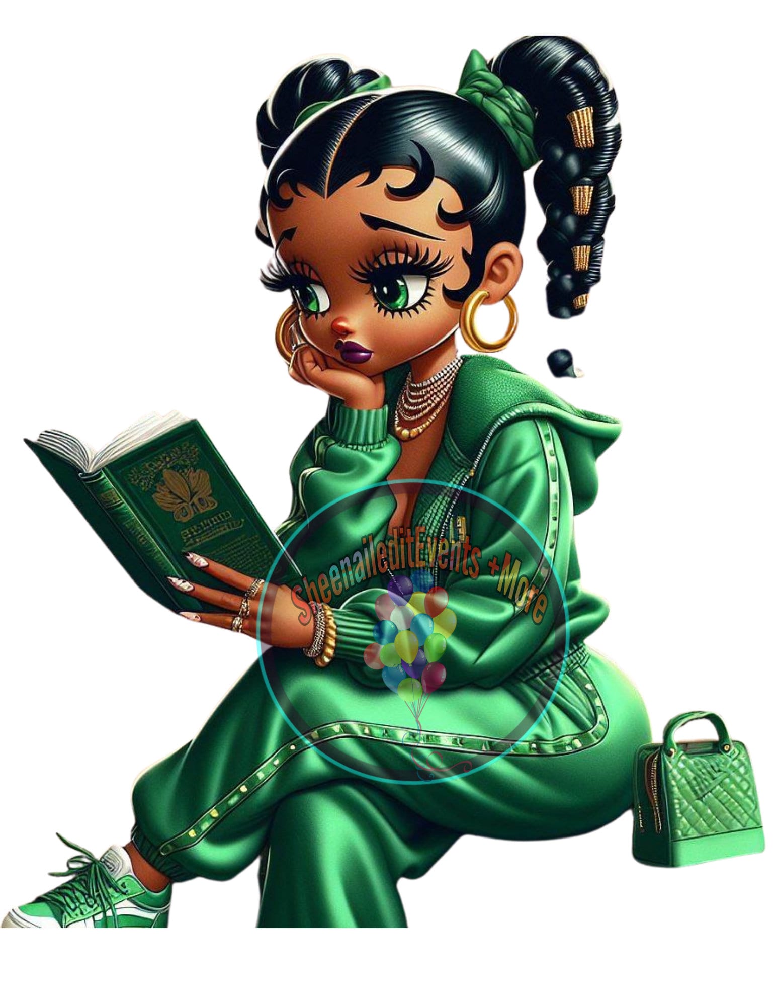 Boop, Black Betty Boop, Green, Library, Black Art, Wall Art, Reading ...