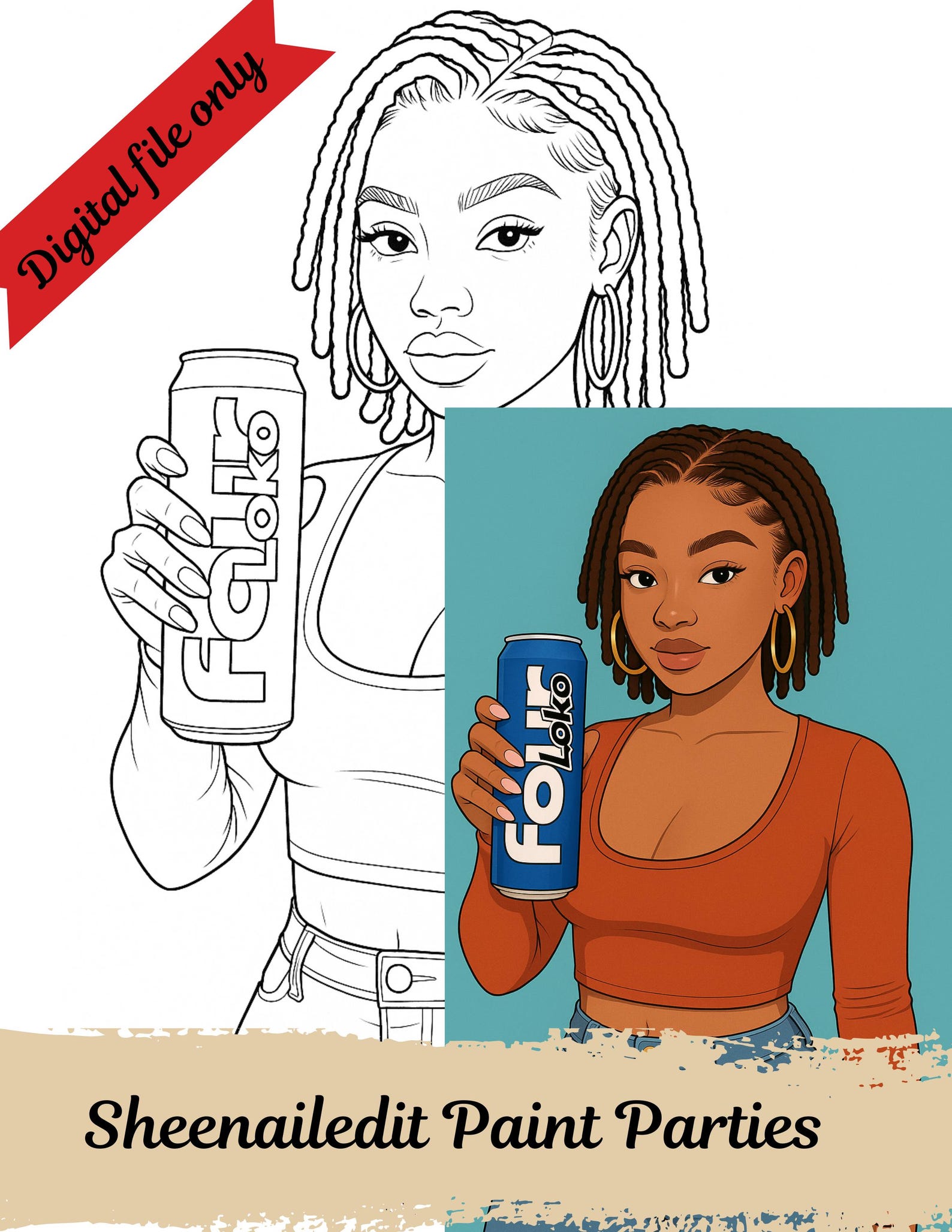 Sip and Paint Girl Coloring Page | Four Loko Art Printable | DIY Paint ...