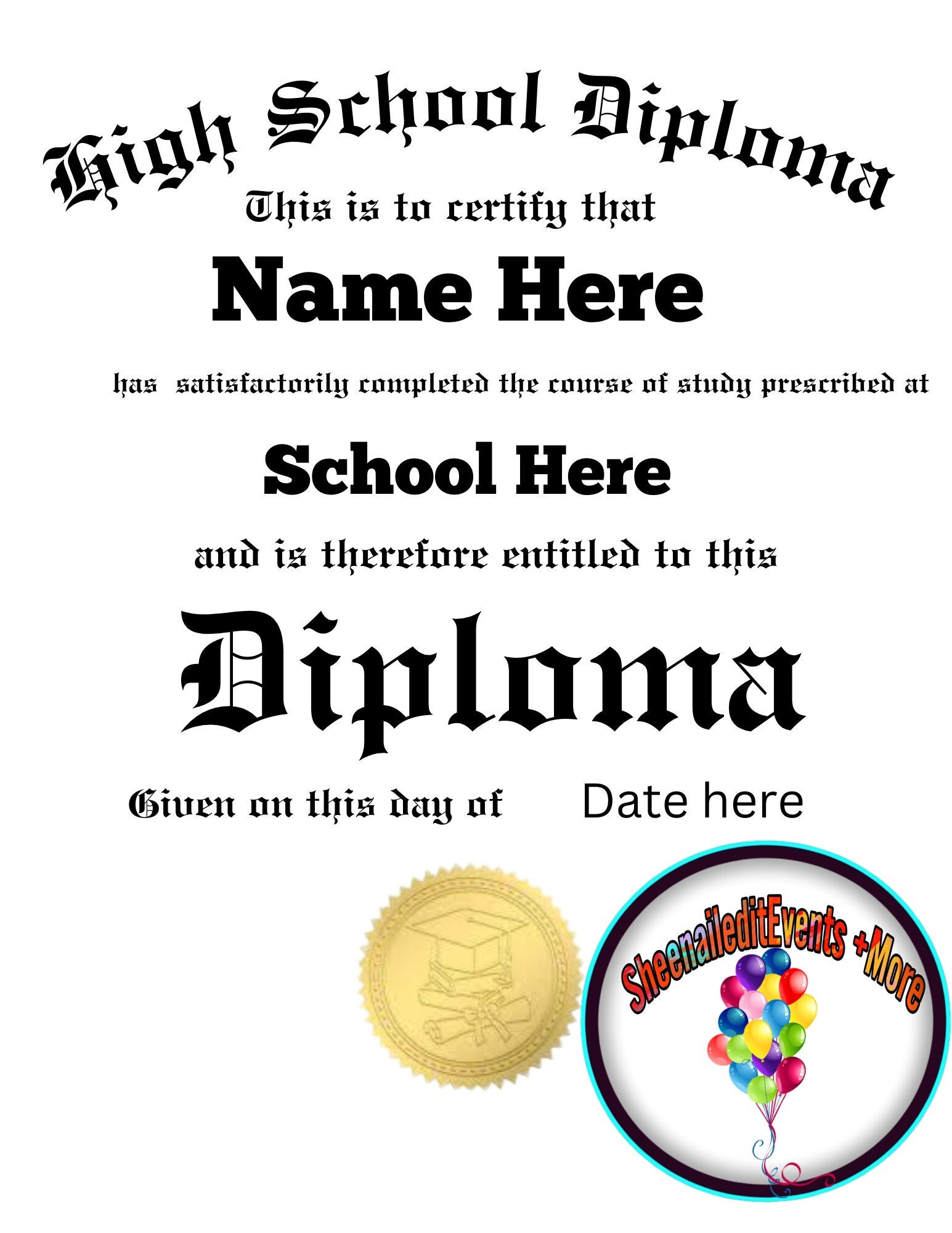 Highschool Diploma, 2024 Graduate Gift, Diploma Template, Highschool ...