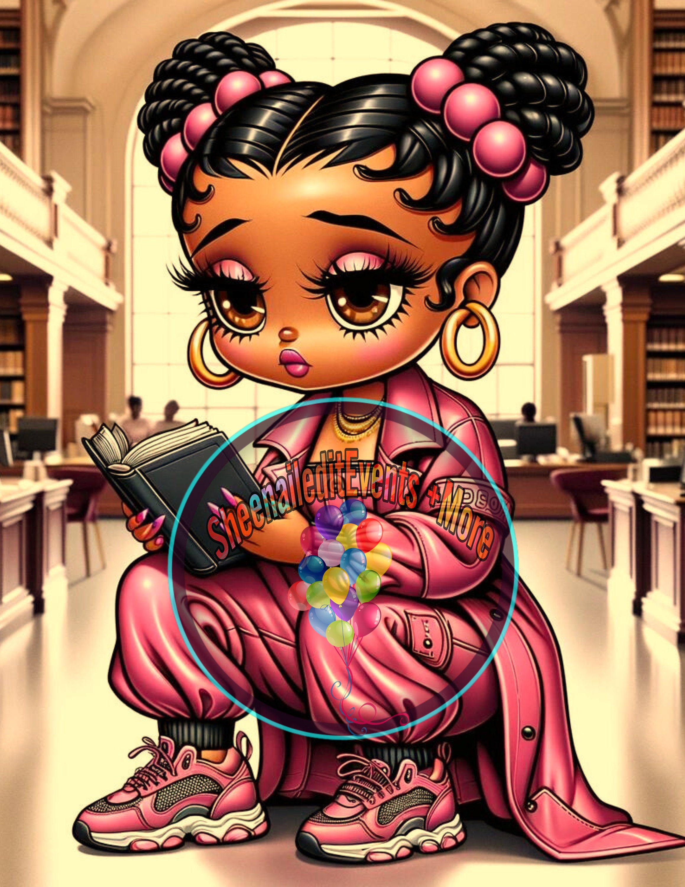Boop, Library , Betty Boop, Black Female Cartoons, Ai ART, Pink ,black ...