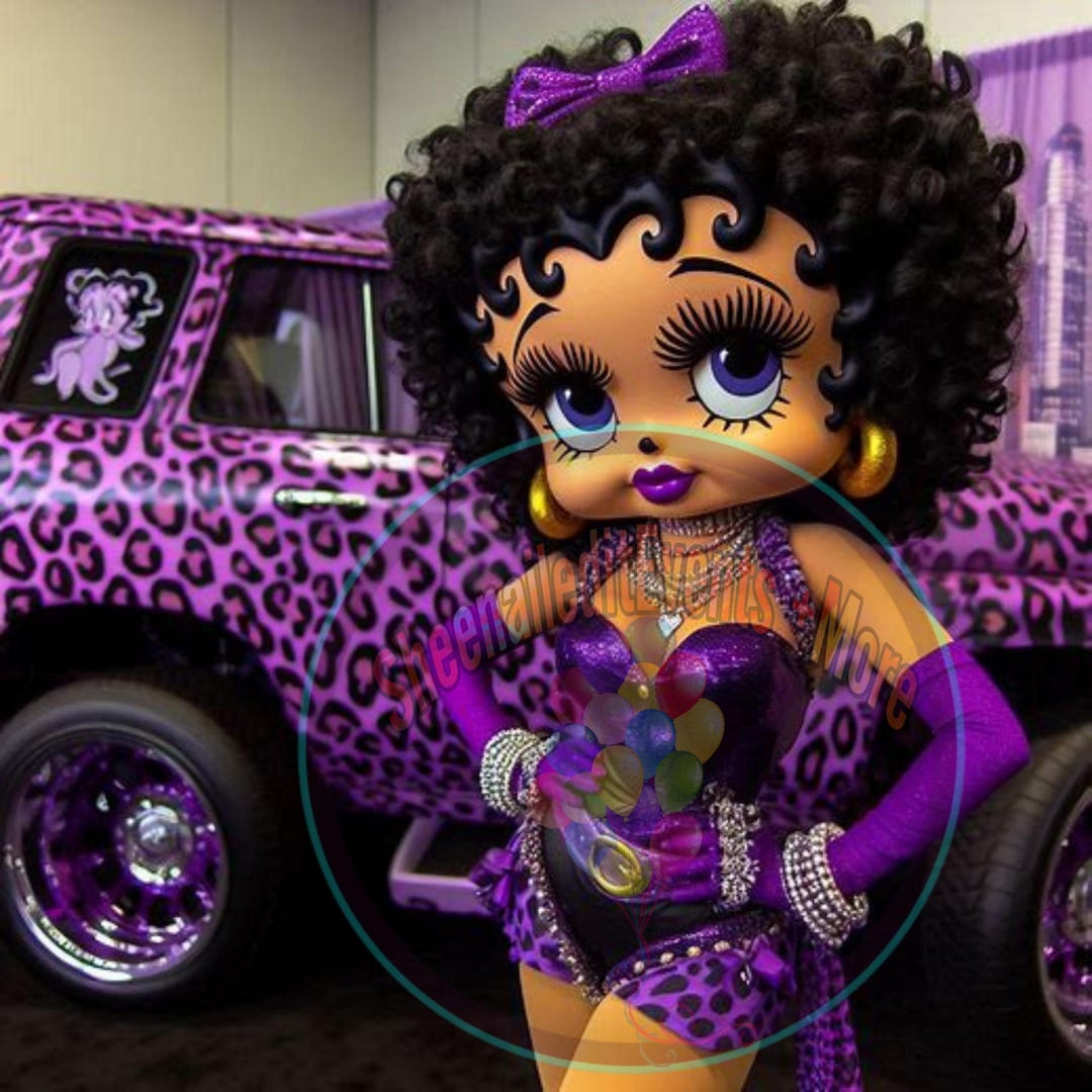 Glam Retro Black Betty Boop Art Print With Purple Leopard Car, Unique ...