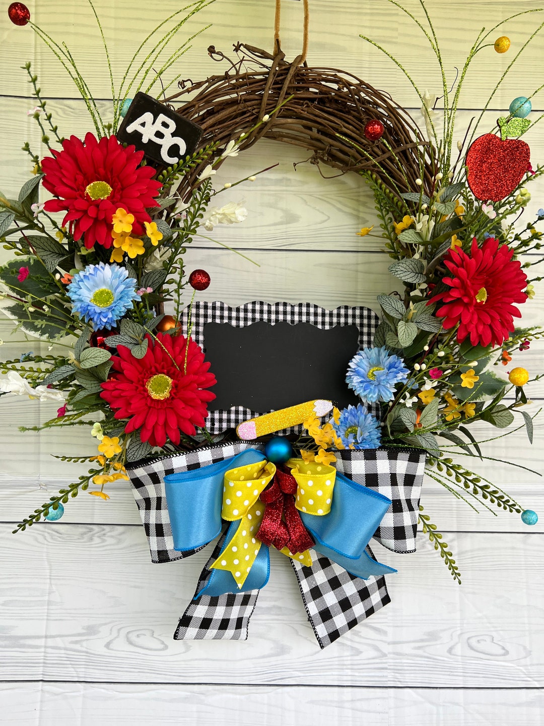 School Wreath for Front Door, Back to School, Wreath, Classroom Wreath ...