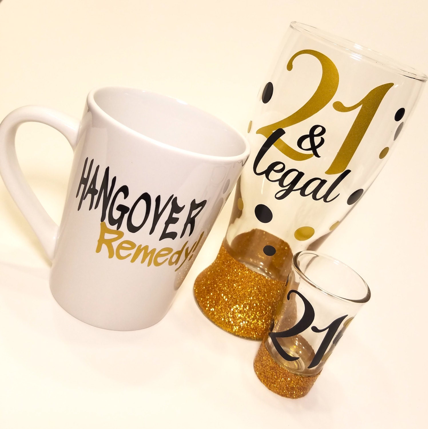 21st BIRTHDAY Set. 21 & Legal Glitter Beer Pilsner Glass Shot | Etsy