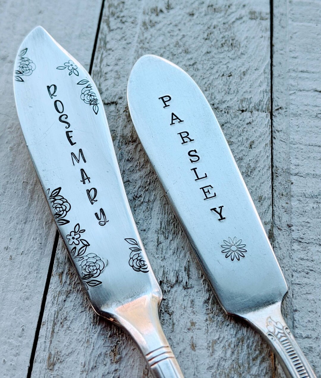 Unique Hand Stamped Silverware Herb Markers - Custom Plant Labels ...