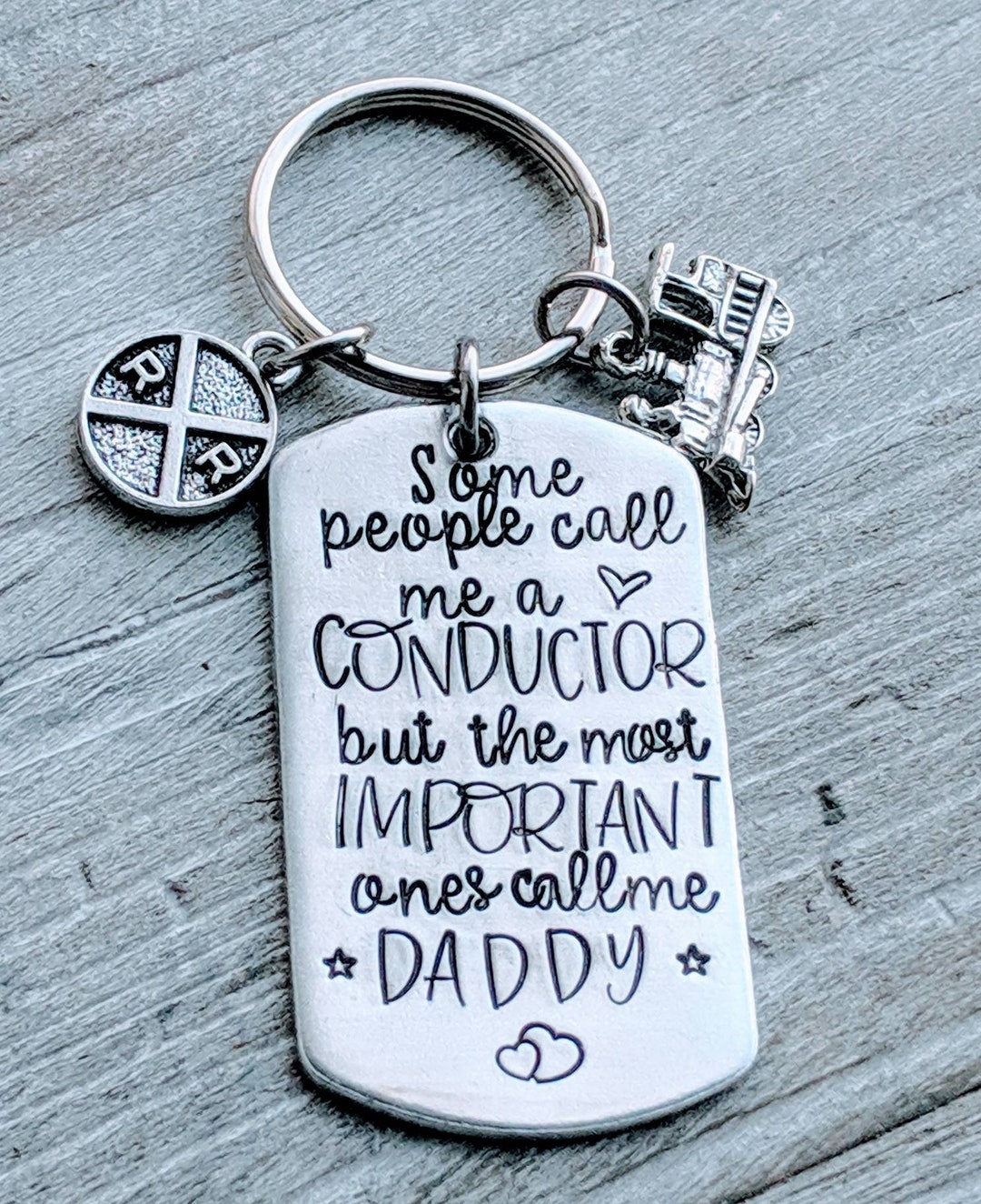 Hand Stamped Conductor Dad Father's Day Gift With Train Charm ...
