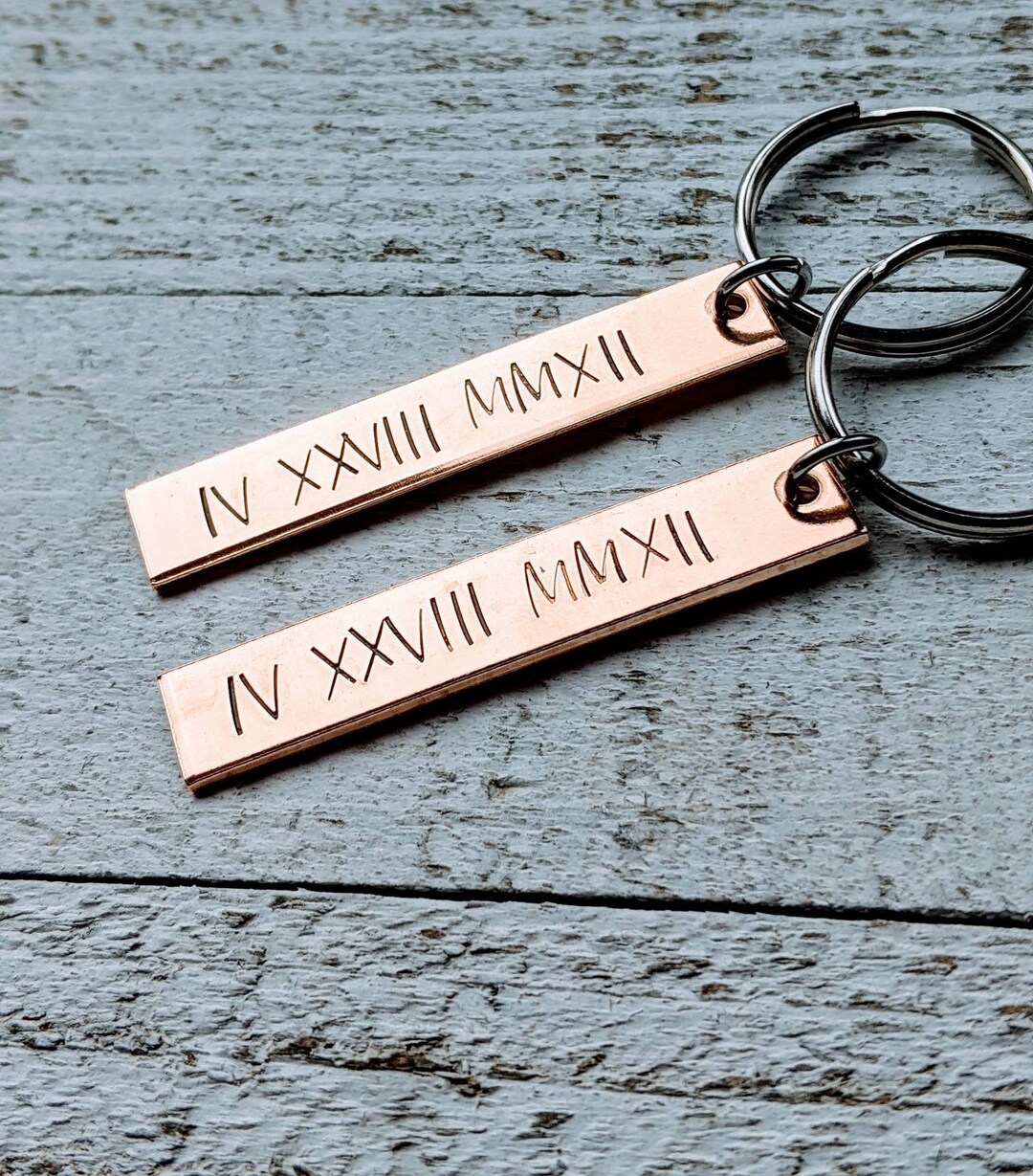 Hand Stamped Bronze Anniversary Keychains, Roman Numeral Date ...