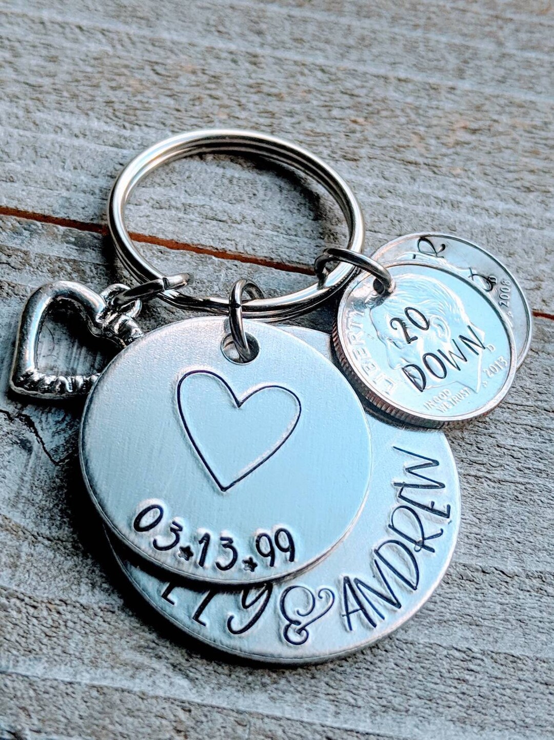 Personalized 20th Anniversary Keychain, Hand Stamped Names & Date ...