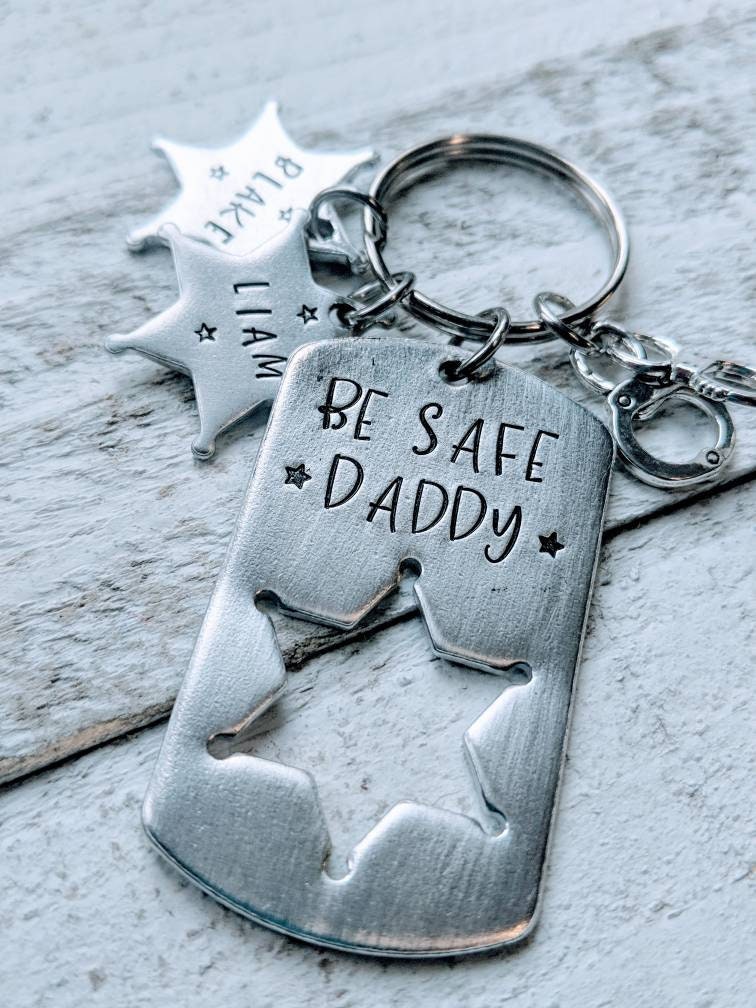 Personalized Sheriff Dad Keychain – Hand Stamped Dog Tag With Handcuff ...