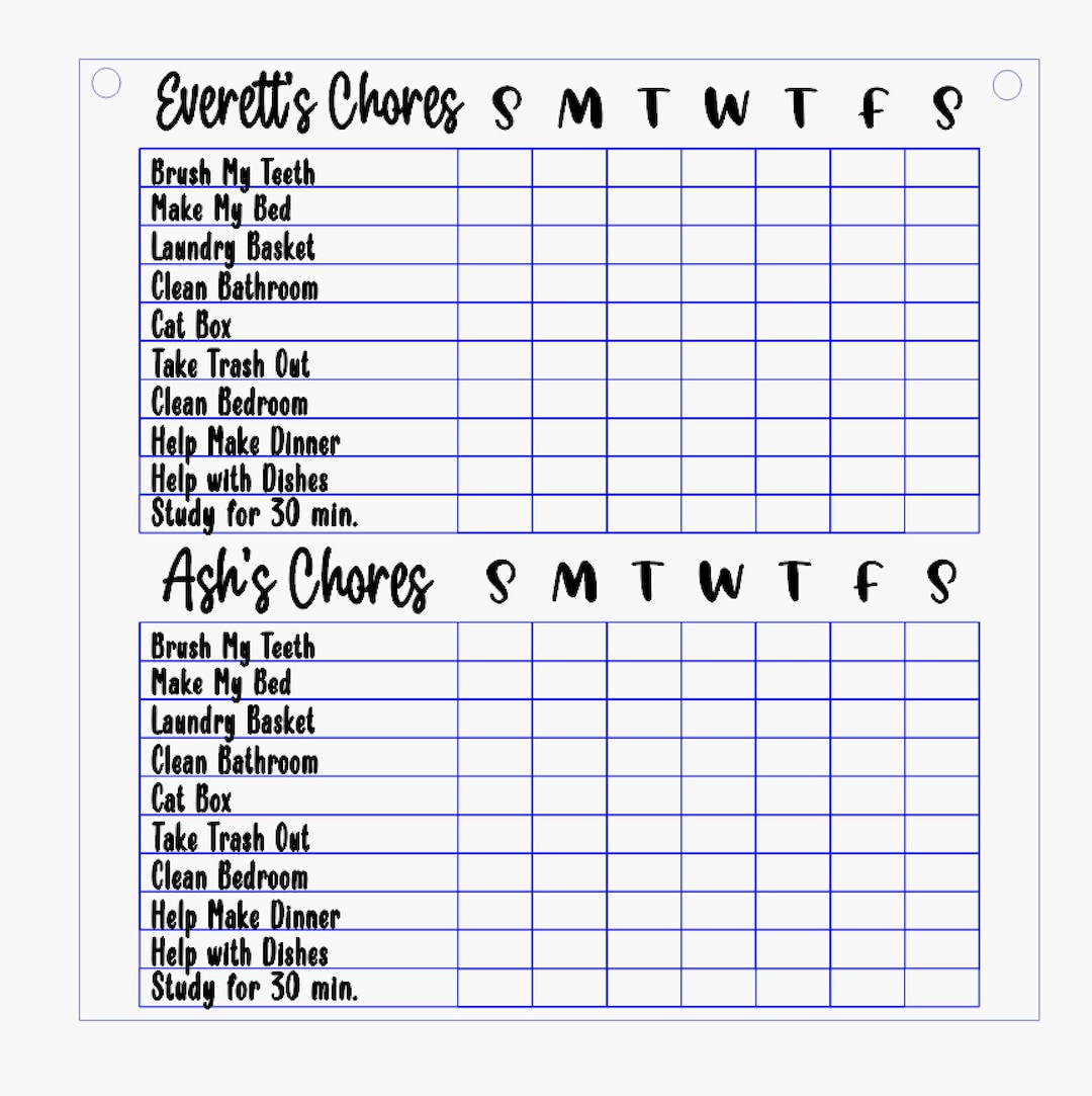 Chore Chart SVG. Kids Cleaning Chart. Laser Cut Chore Chart. Digital ...