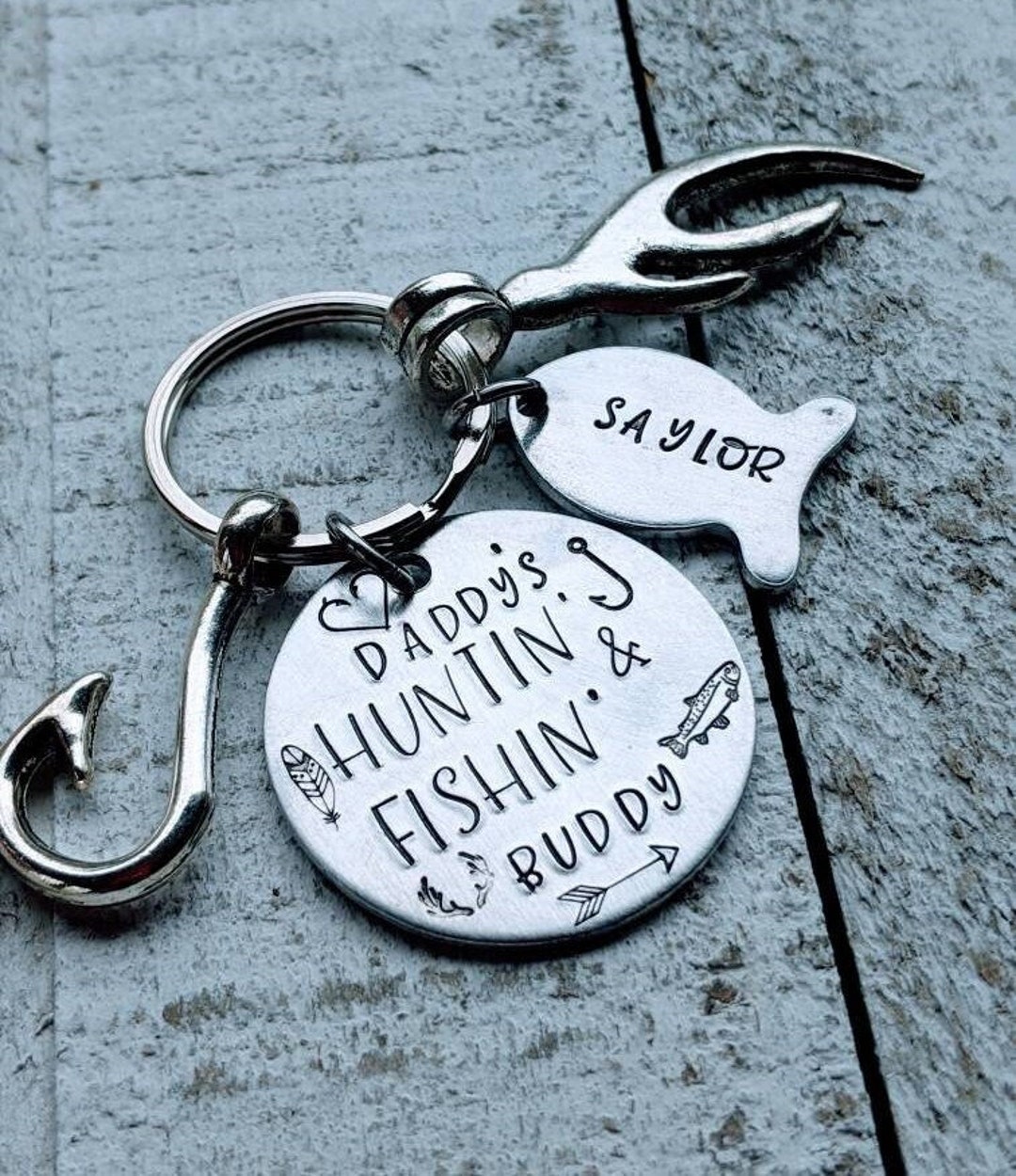 Personalized Hand Stamped Fishing Keychain – Outdoorsman Gift With Kids ...