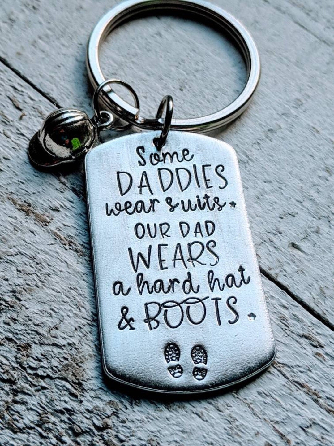 Hand Stamped Oilfield Dad Keychain – Hard Hat & Boots Gift - Etsy