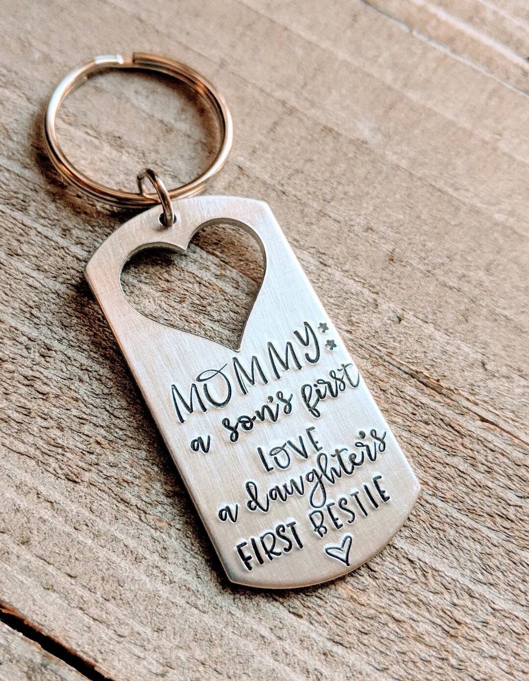 Hand Stamped Heart Cut Out Dog Tag Key Chain for Mom - Mother's Day ...
