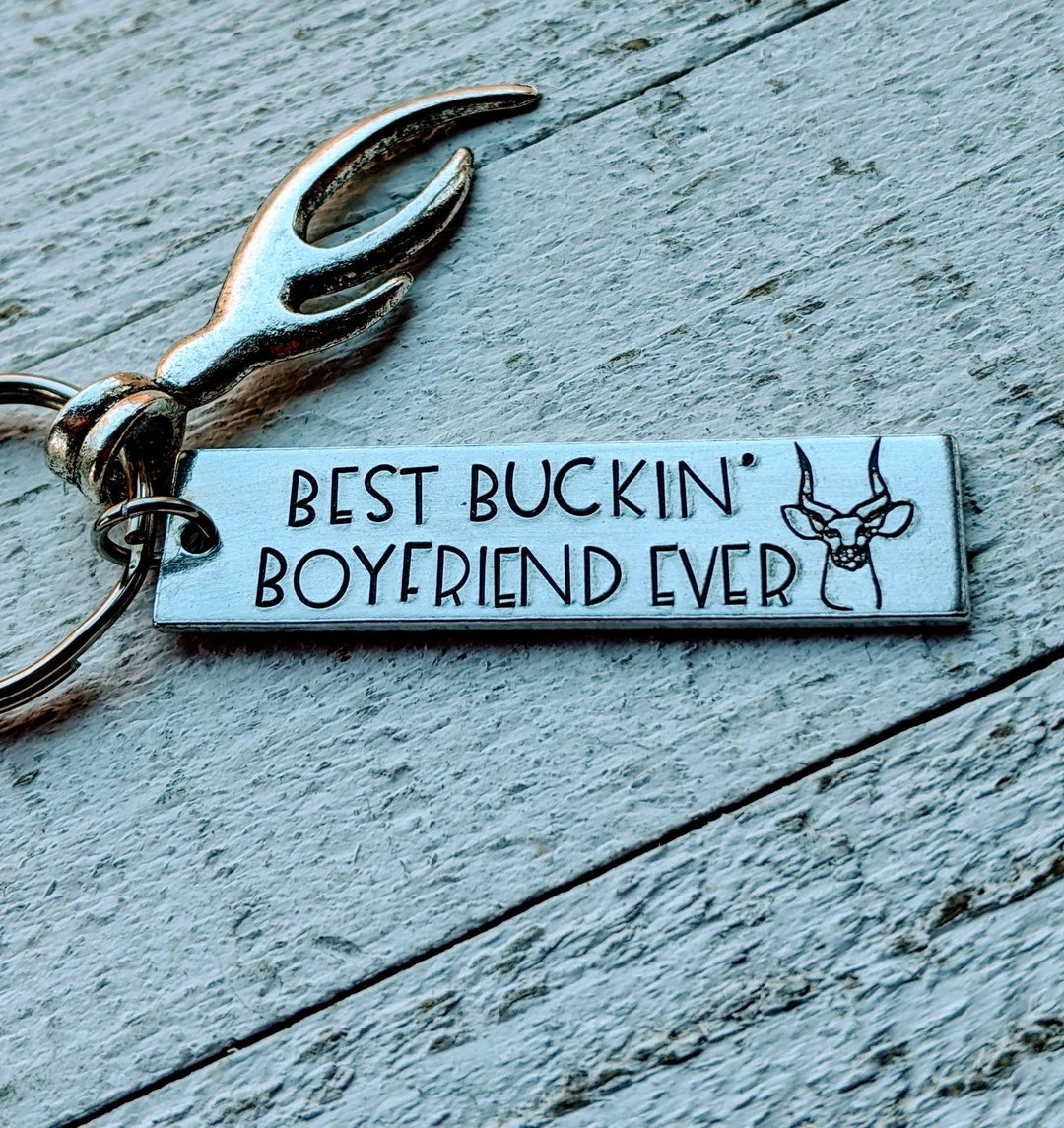 Hand Stamped Buck Boyfriend Keychain – Antler Charm, Outdoorsman Gift ...