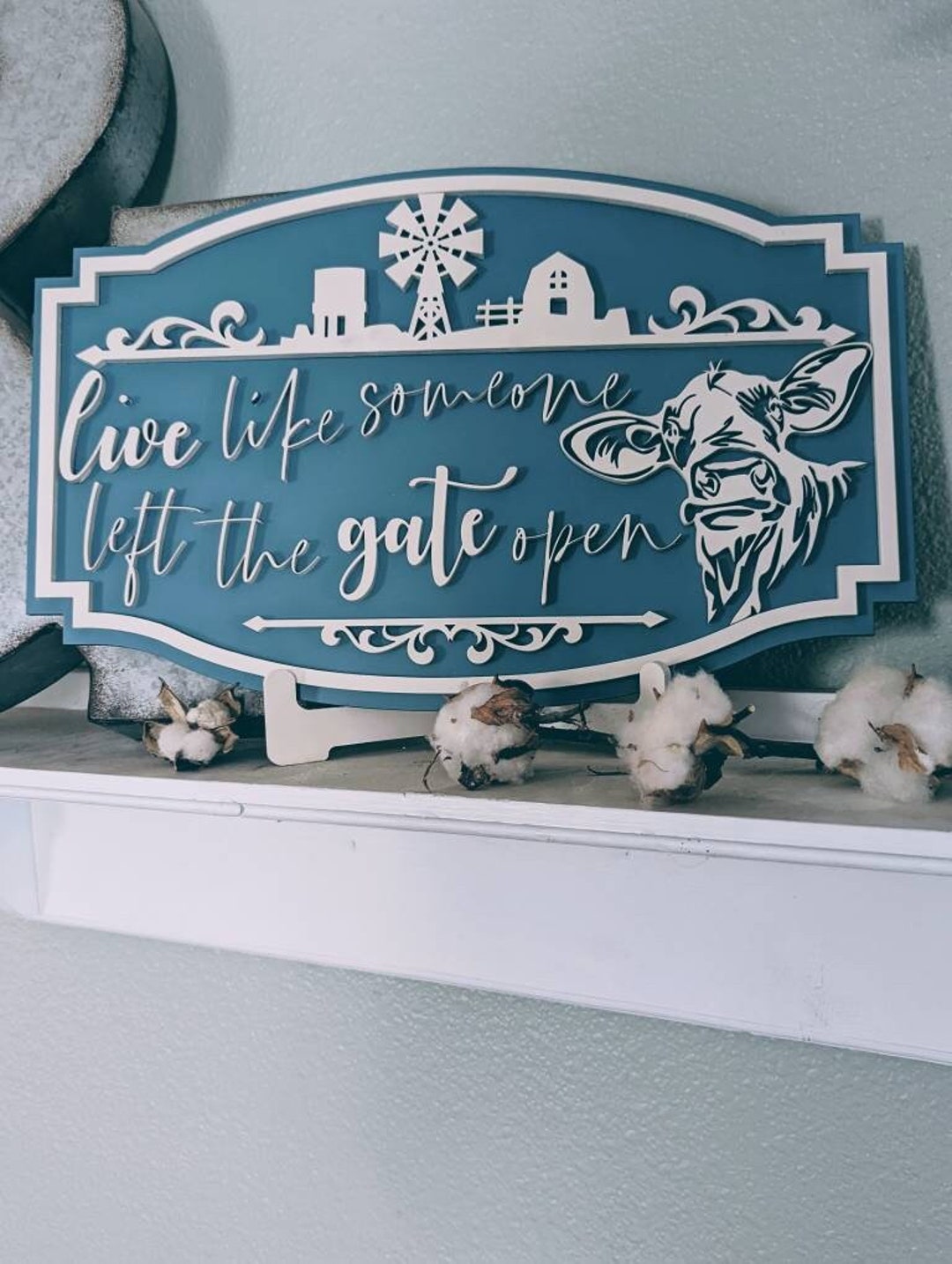 Farmhouse Cow Sign, Inspirational Quote, Rustic Laser Cut Home Decor - Etsy