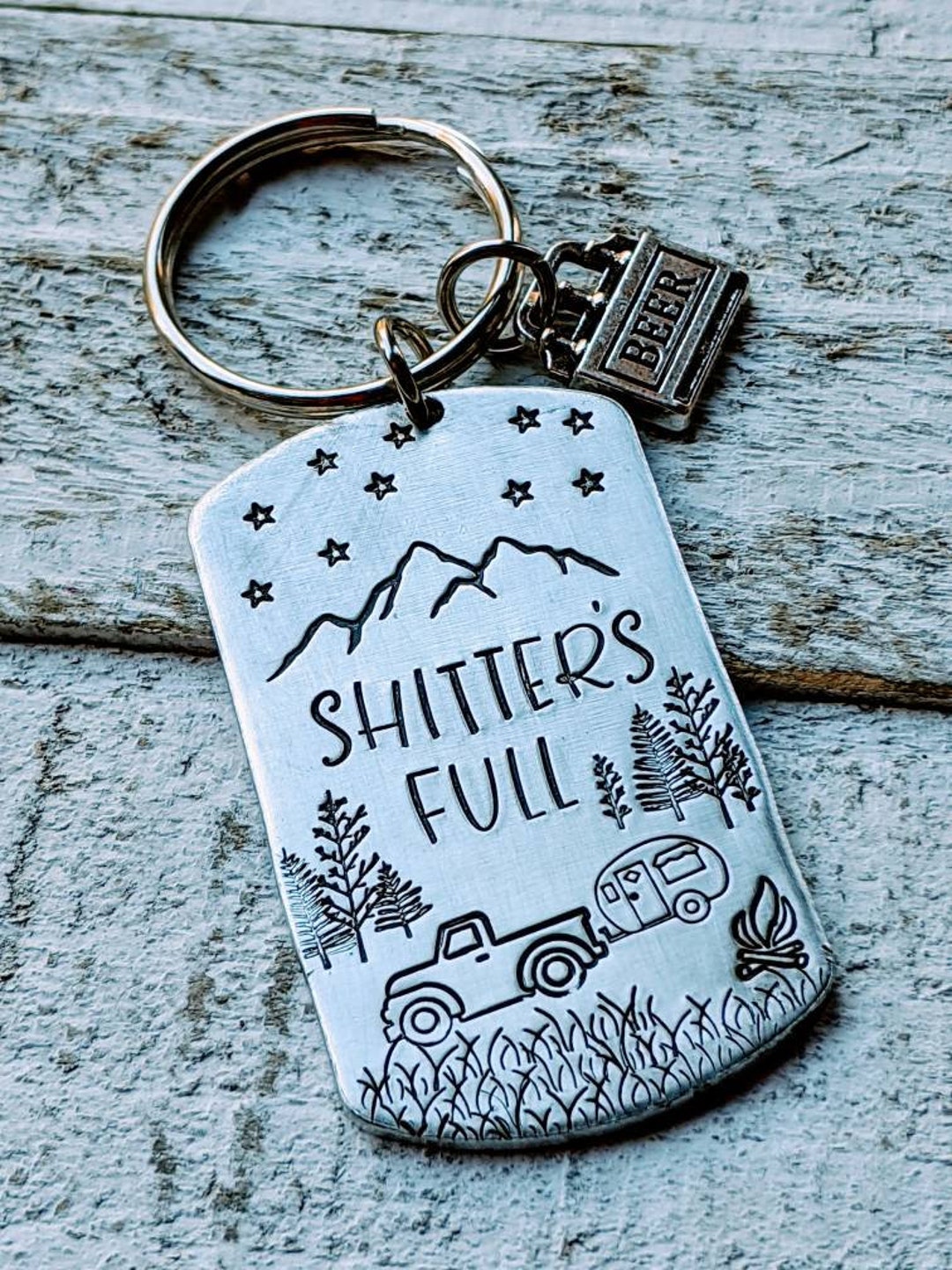 Hand Stamped Aluminum Camper Keychain, Shitter's Full, RV Travel Gift ...