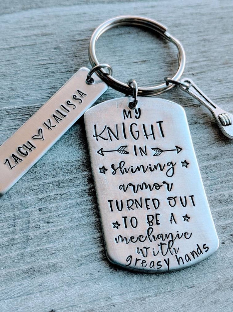 Hand Stamped Mechanic Keychain, Personalized Father's Day Gift - Etsy