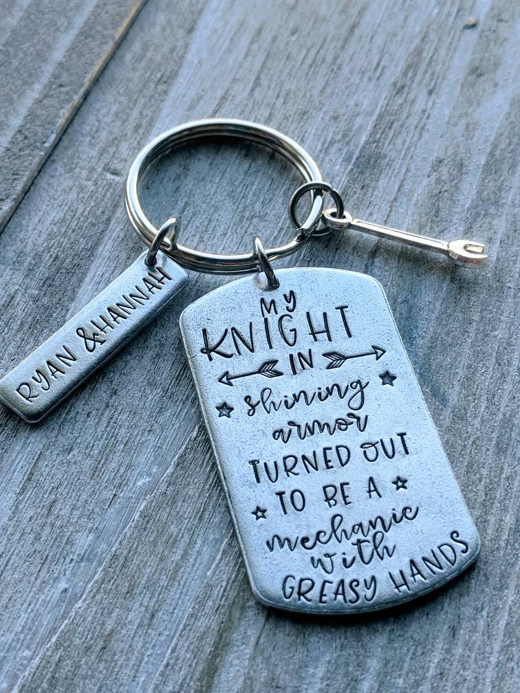 Hand Stamped Mechanic Keychain, Personalized Father's Day Gift - Etsy
