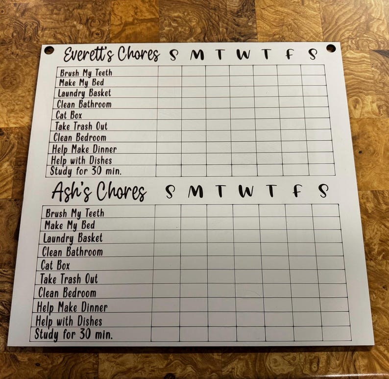 Laser Cut Chore Chart SVG, Kids Cleaning List (digital File) - Etsy