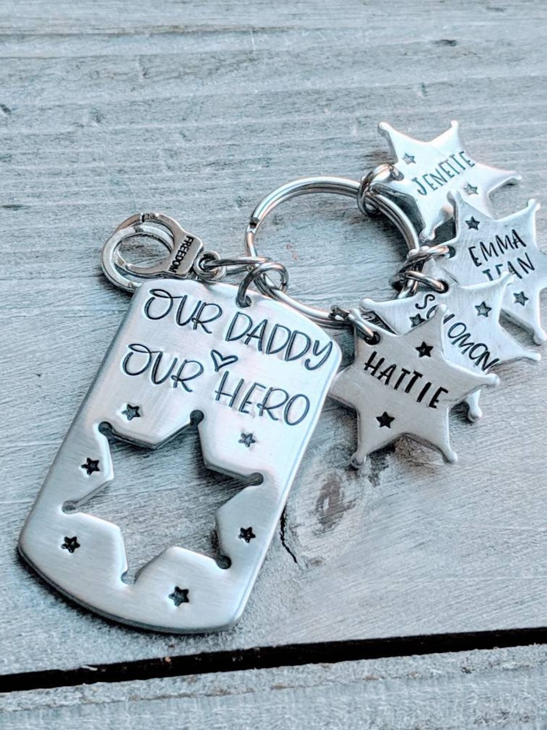 Personalized Sheriff Dad Keychain – Hand Stamped Dog Tag With Handcuff ...
