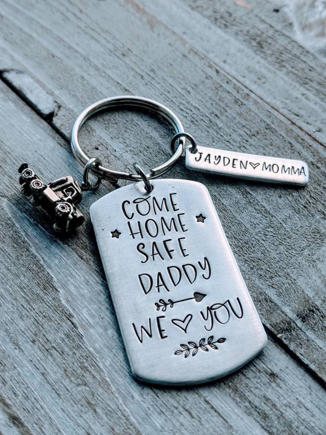 Hand Stamped Trucker Dad Dog Tag With Kids' Names and Semi Charm ...