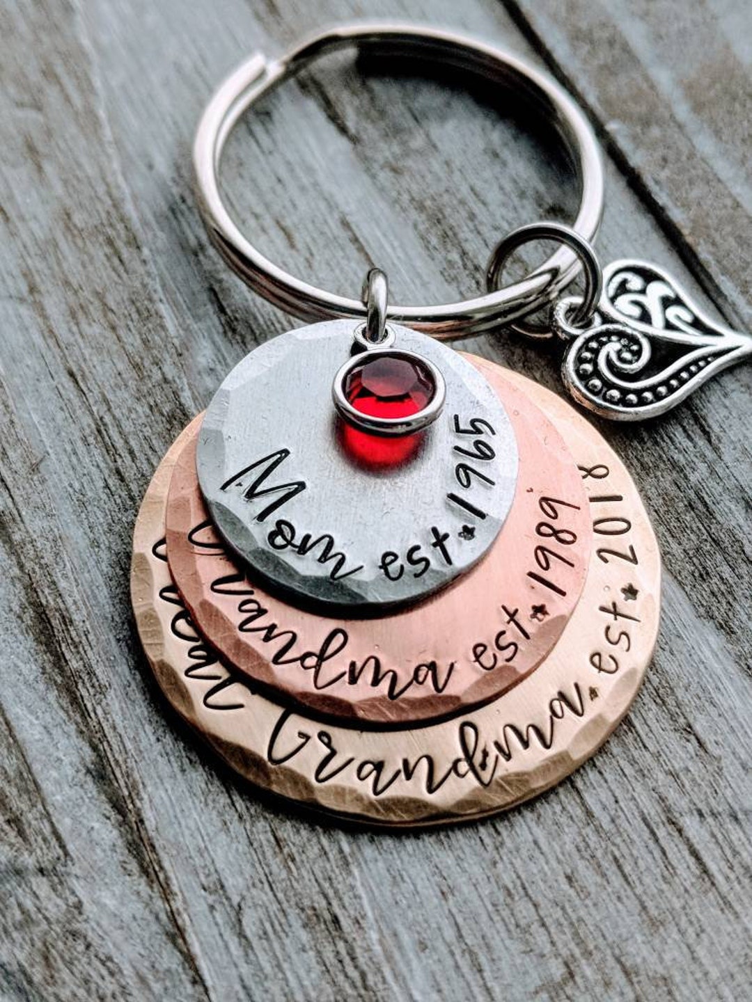 Custom Hand Stamped Stacked Keychain for Mom, Grandma, Great Grandma ...