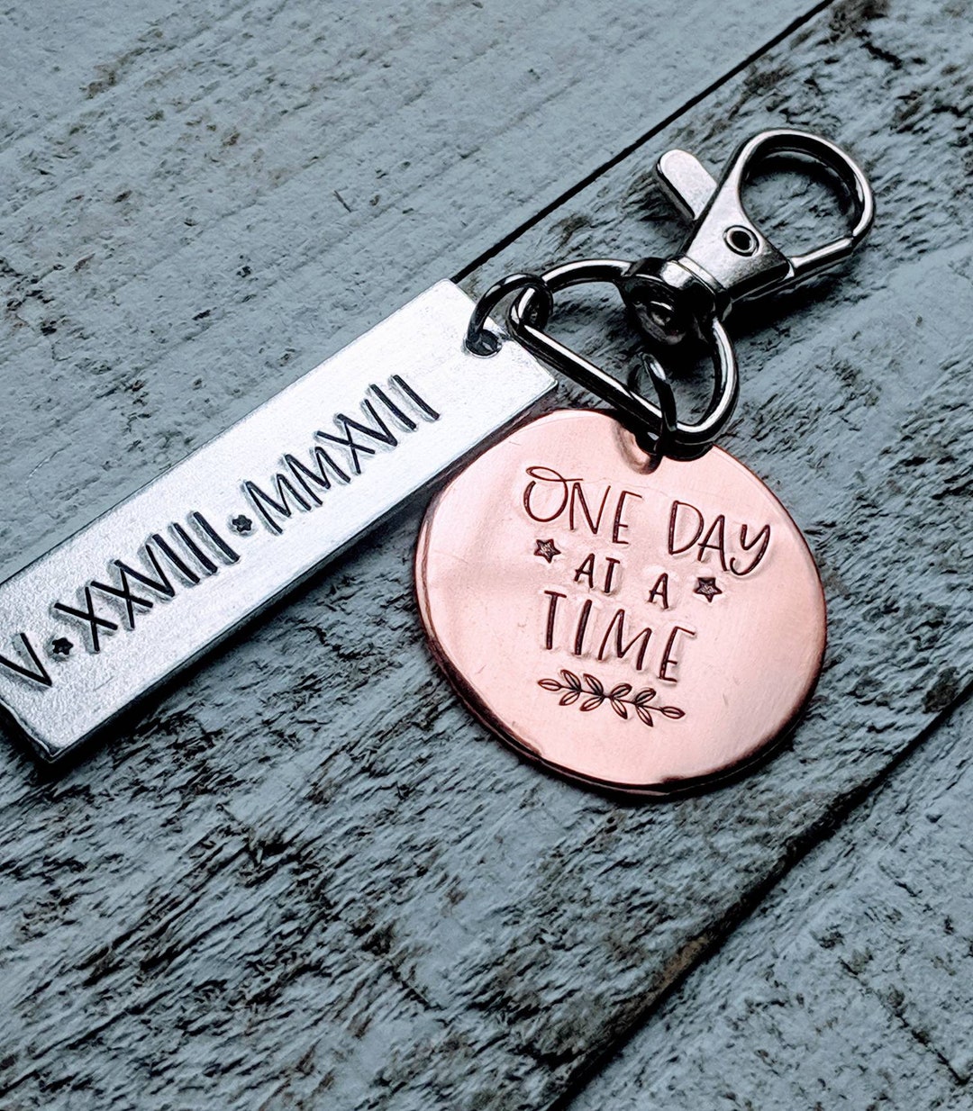 Hand Stamped Sobriety Date Key Chain Reminder for AA, NA, Clean & Sober ...