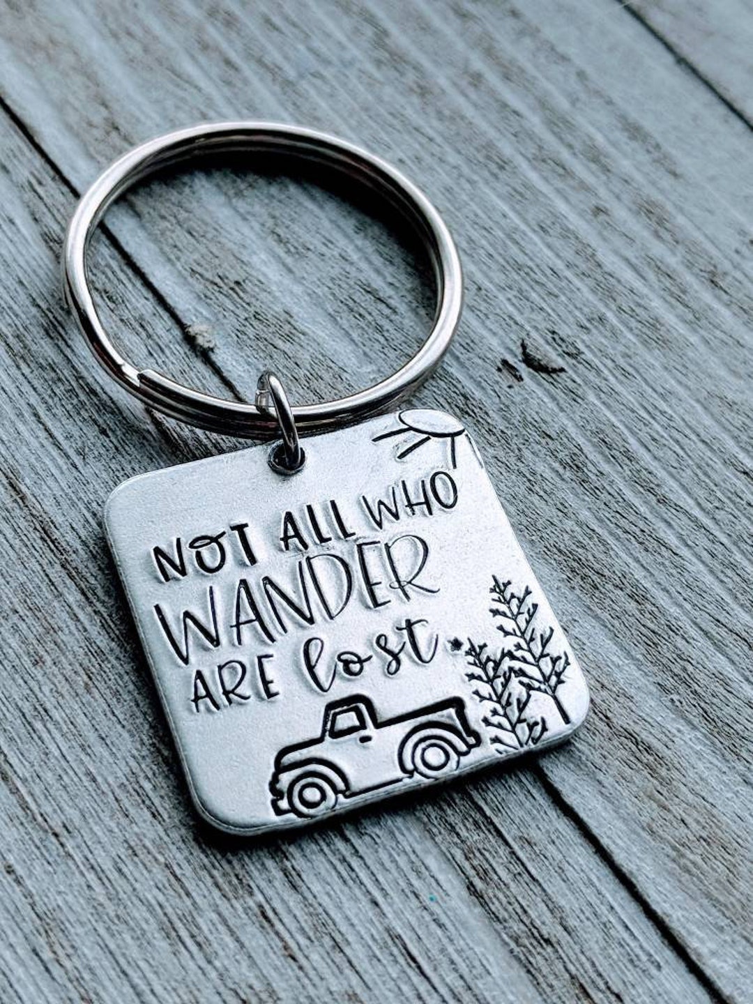 Hand Stamped Wanderlust Keychain for Travelers - Aluminum Square Key ...