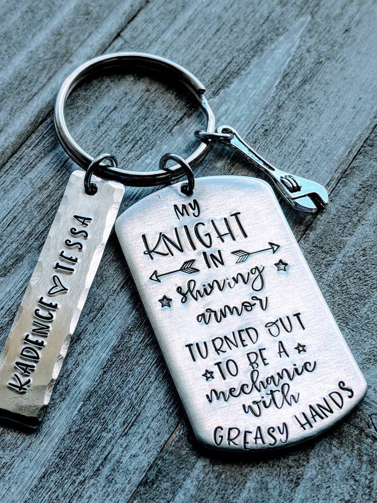 Hand Stamped Mechanic Keychain, Personalized Father's Day Gift - Etsy
