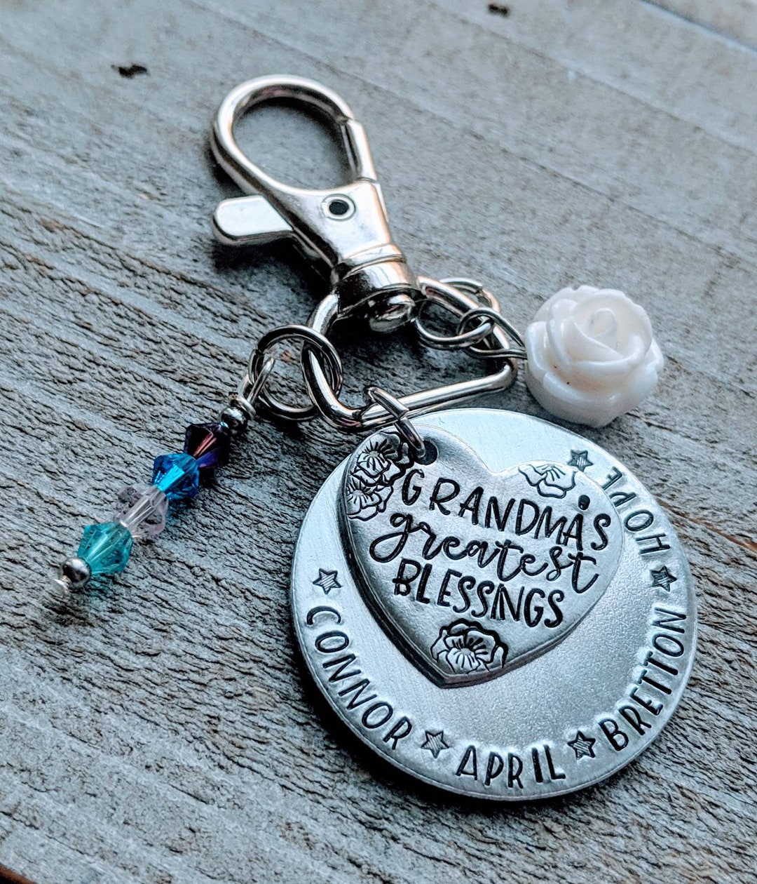 Hand Stamped Grandma's Greatest Blessings Keychain With Swarovski ...