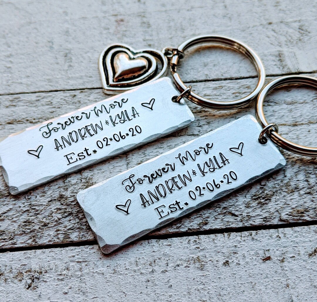 Hand Stamped Keychains Set for Couples - Personalized Anniversary ...