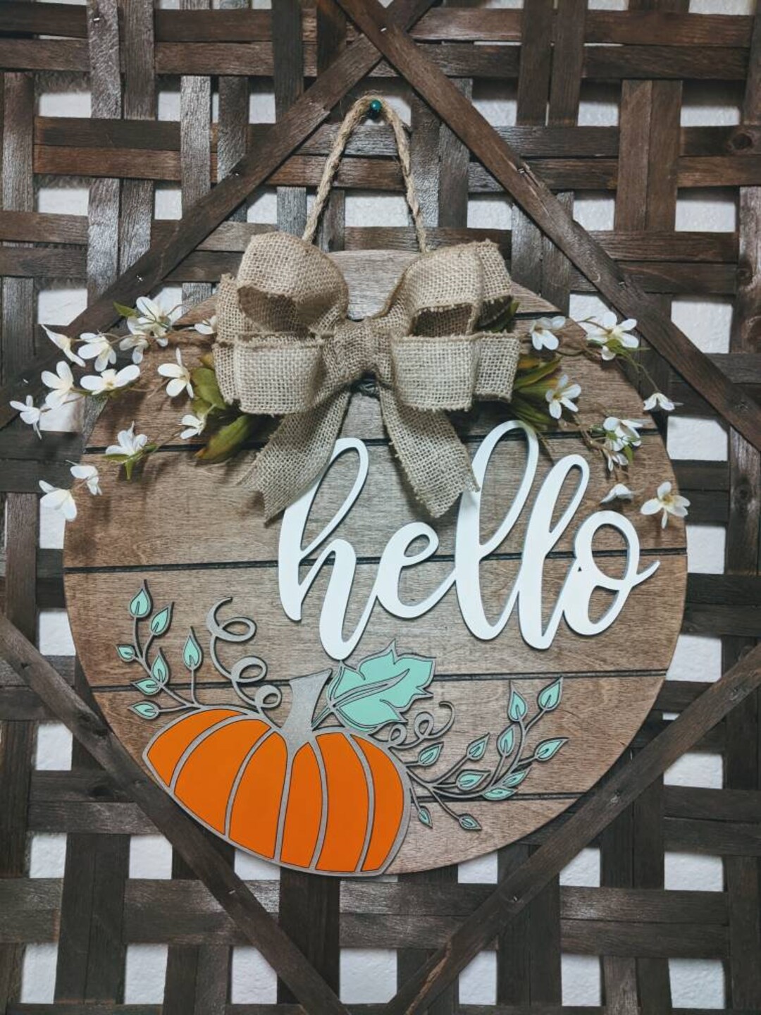 Rustic Fall Hello Pumpkin Sign With Swirls - Large Custom Wood Sign ...