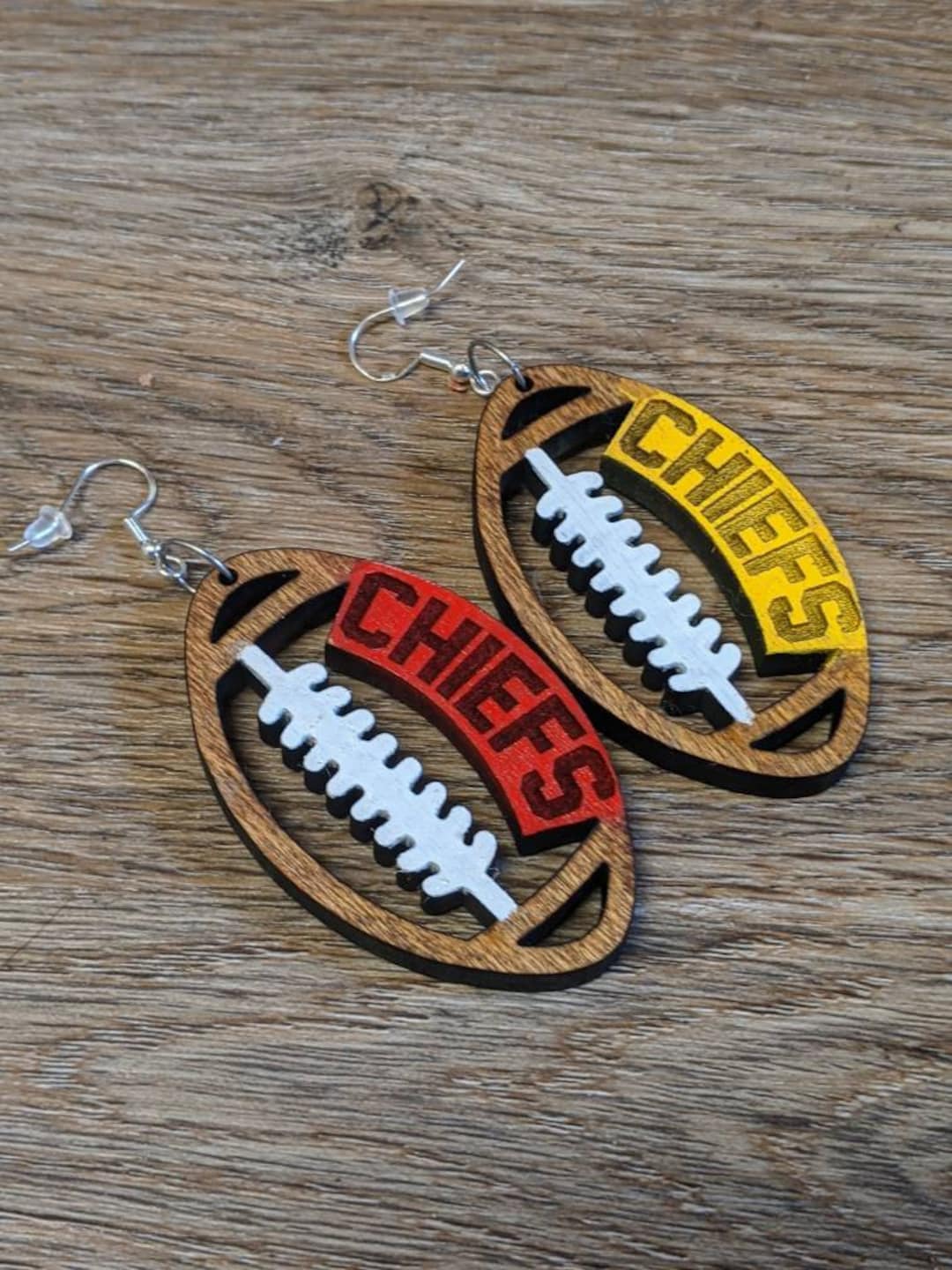 Personalized Football Earrings - Laser Cut Wood, Sterling Silver Hooks ...