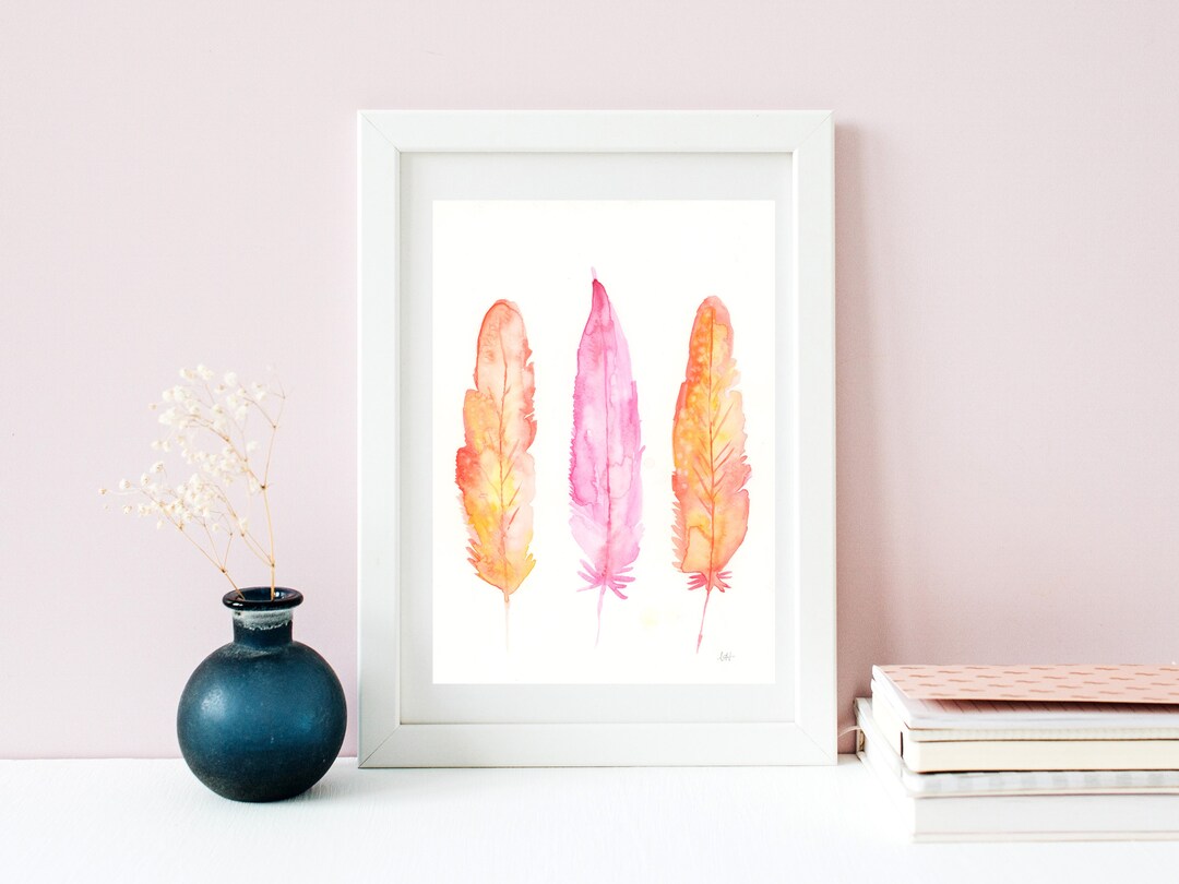 Original Painting, Boho Art, Watercolor Feathers, Watercolour Wall Art ...