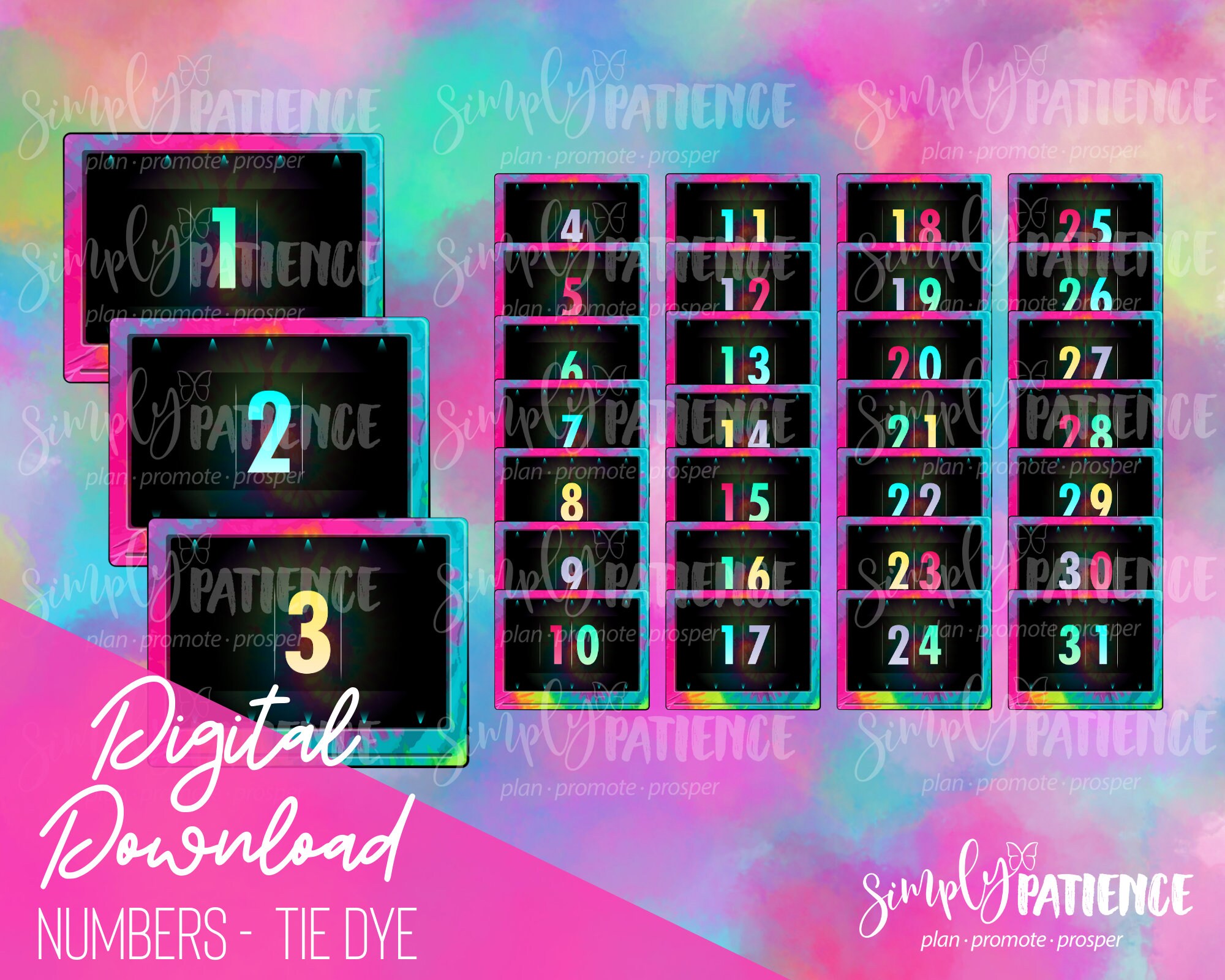 Digital and Printable Tie Dye Numbers Planner Stickers - Etsy Ireland