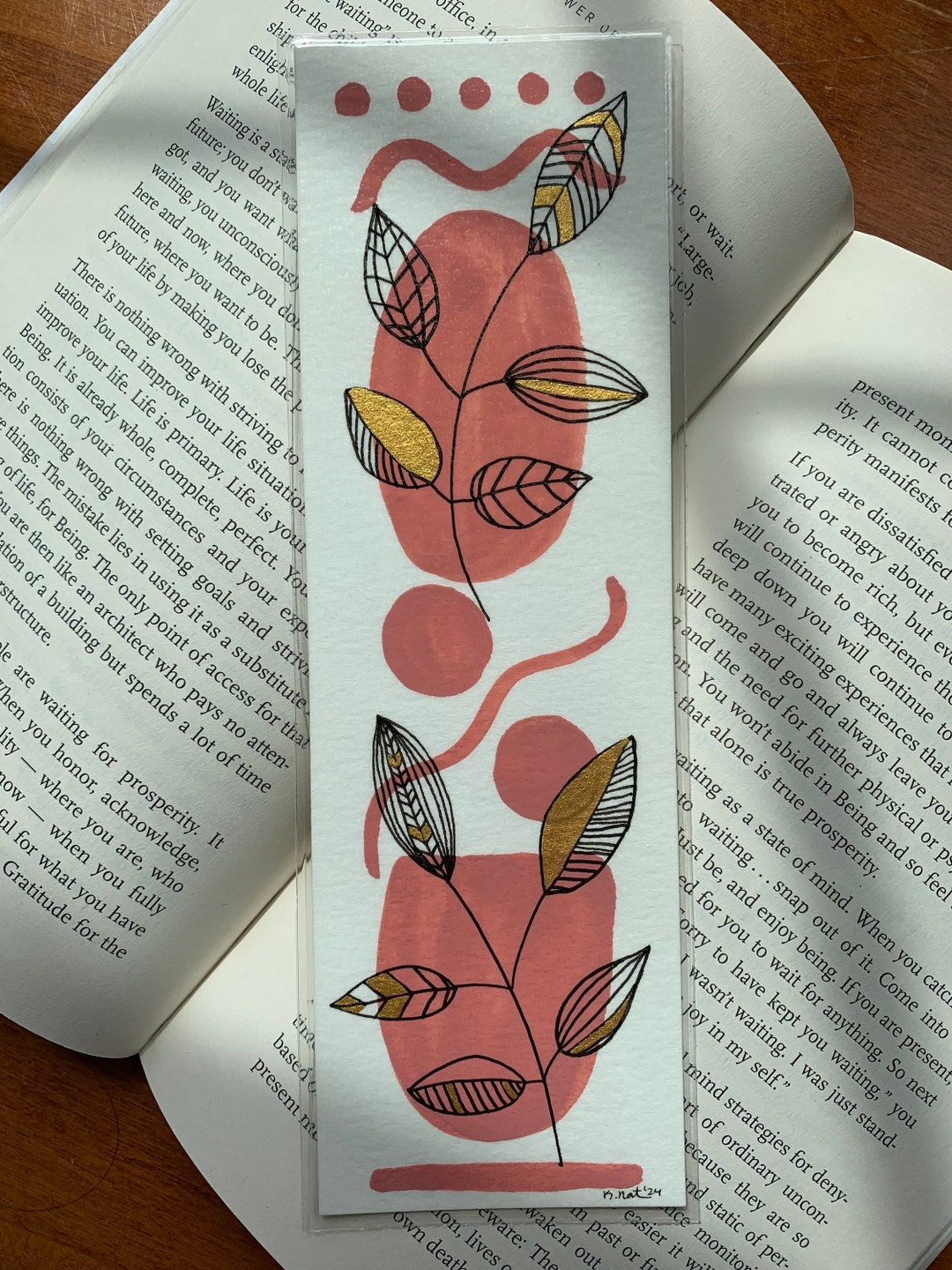 Abstract Shapes and Leaves Bookmark, Hand-painted, Watercolor, Ink ...