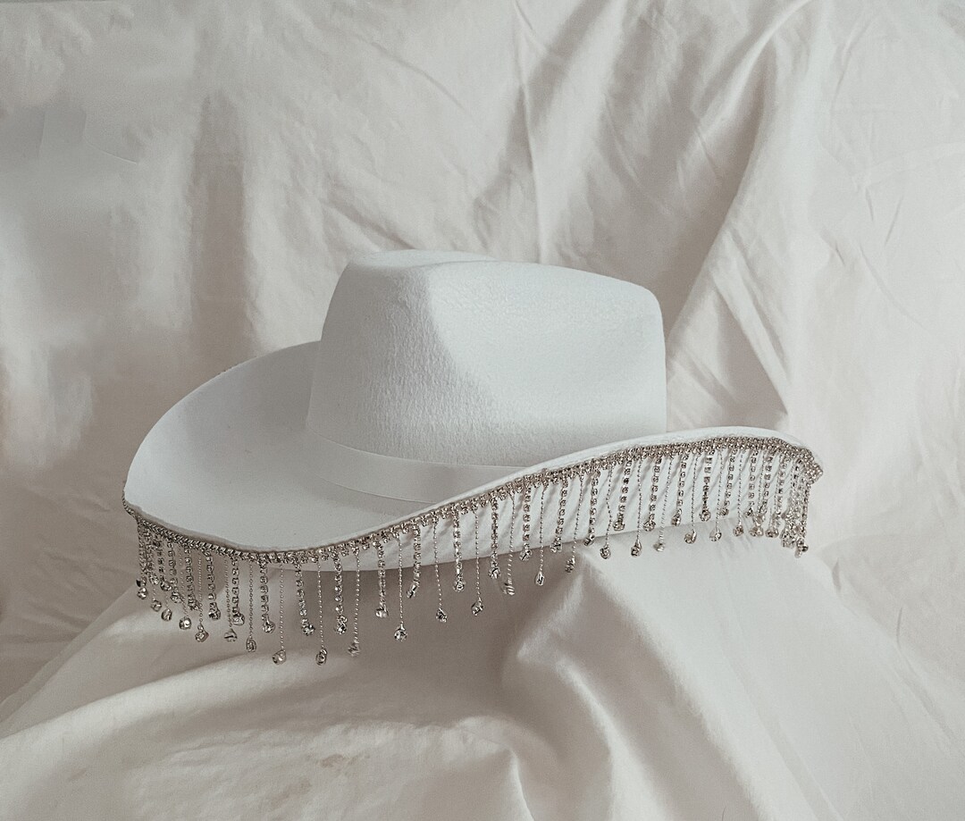 Rhinestone Fringe Cowboy Hat White Pink Diamond Cowboy Hat - Etsy