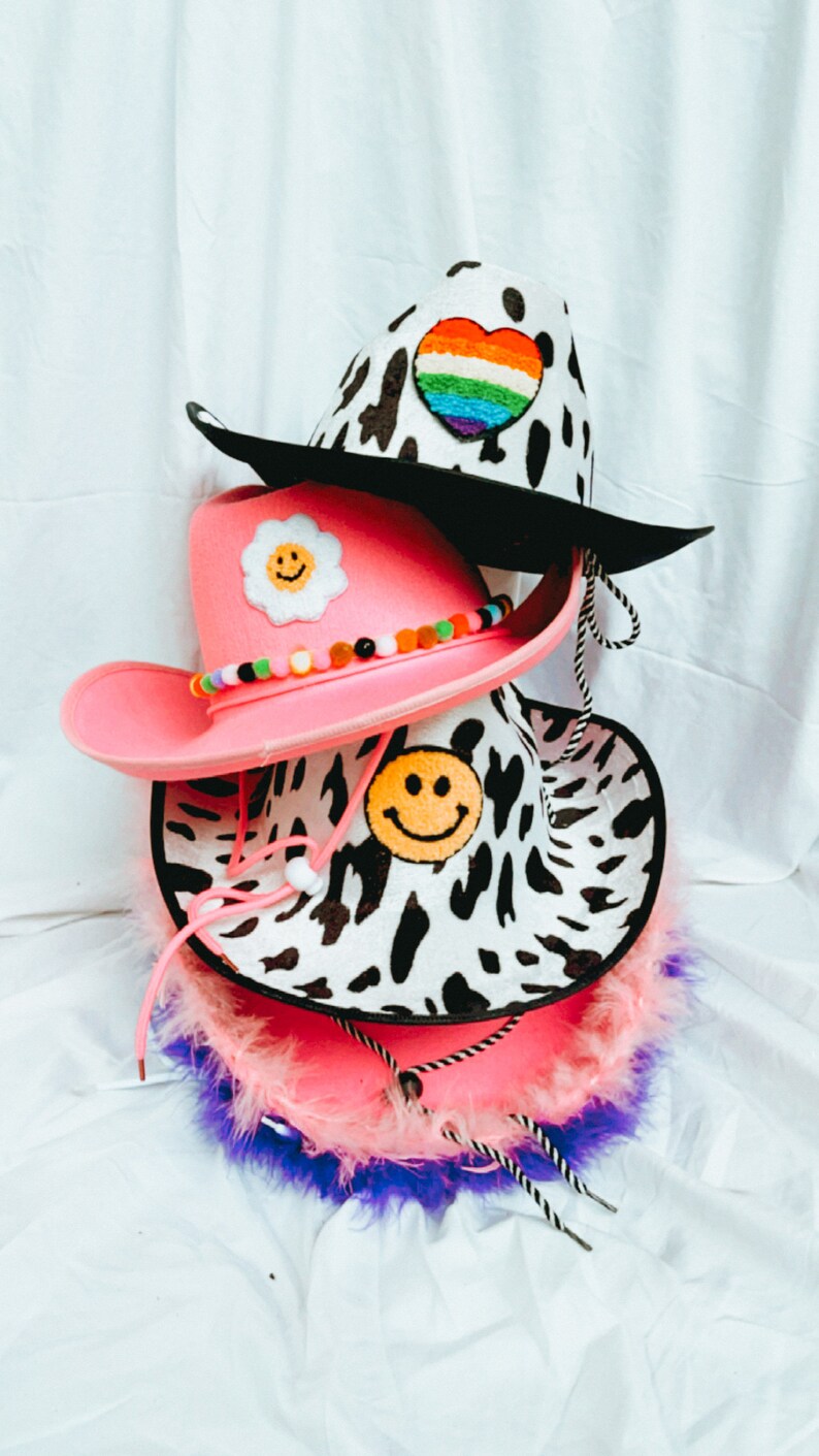 Cow Print Smiley Face Cowboy Hat - Etsy
