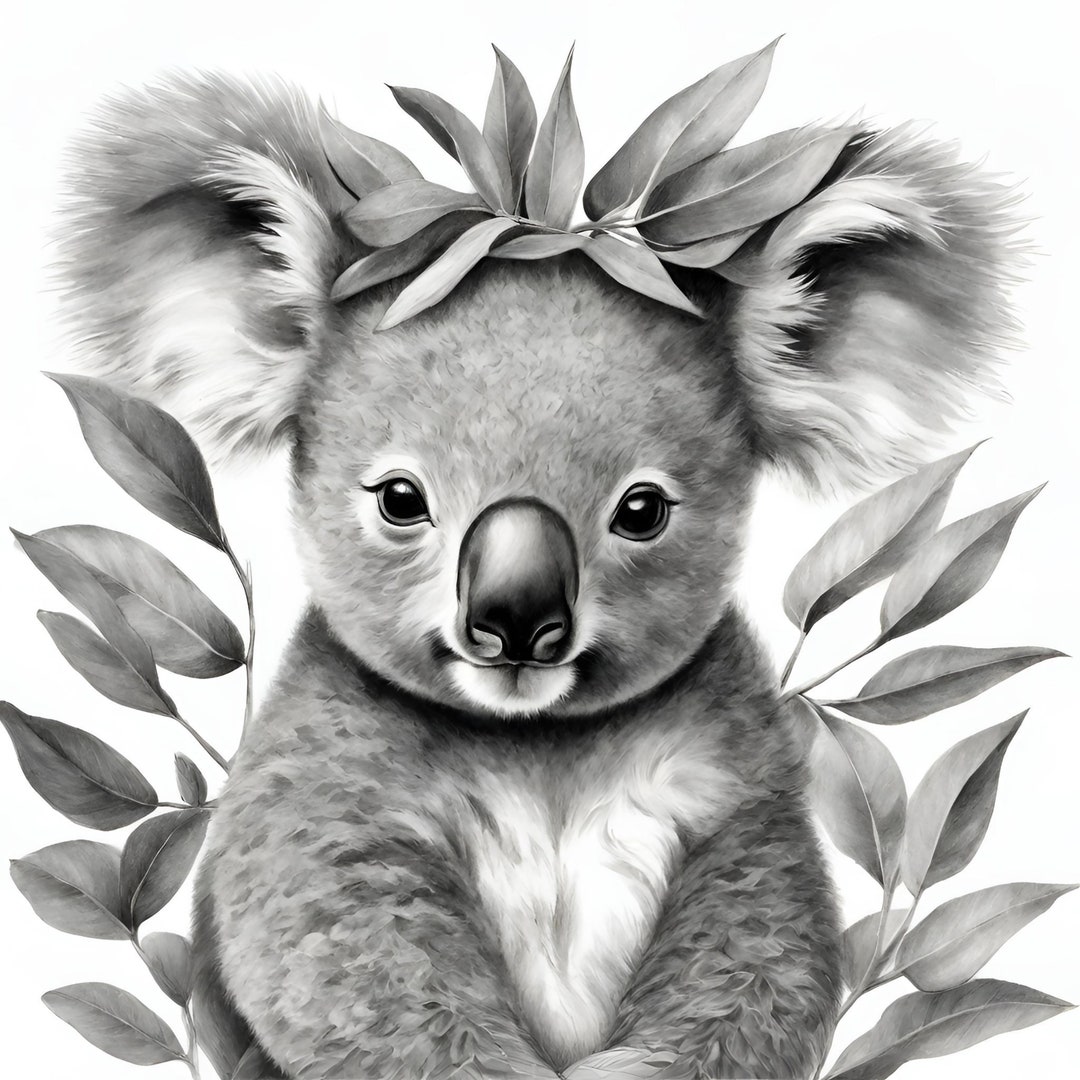 QUEEN KOALA Digital Printable Download Pencil Art - Etsy