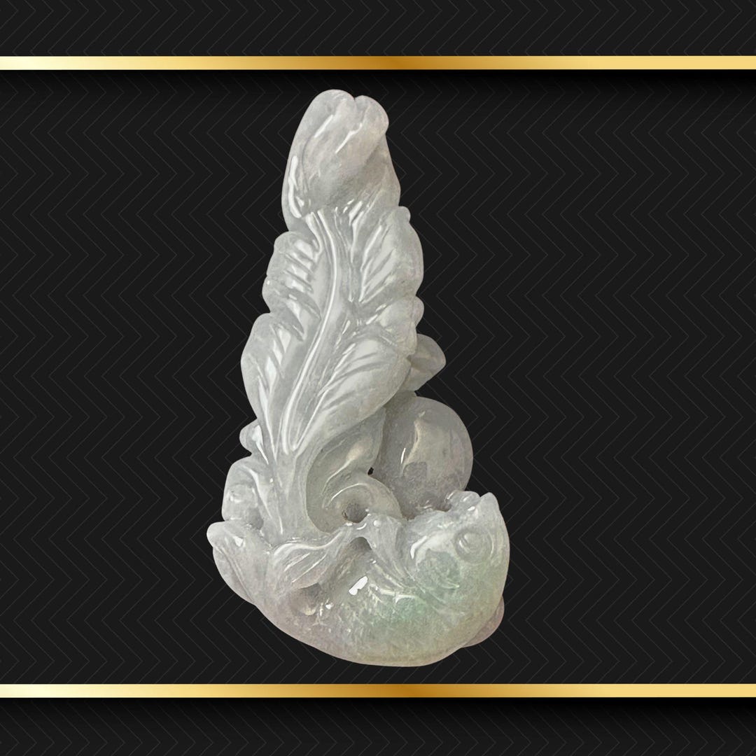 Superbly Carved Auspicious Fish Jadeite Jade Pendant Grade A Untreated ...