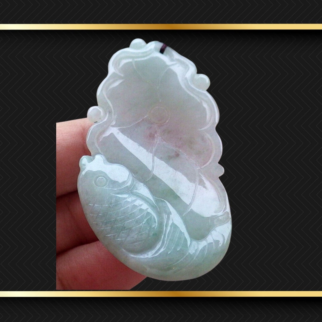 Exquisite Translucent Jadeite Jade Fish in Water Carved Pendant Grade A ...