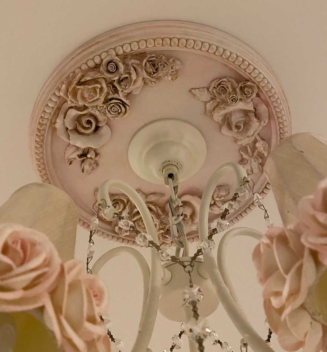 Shabby Chic Lots of Roses Ceiling Medallion 16 Inch Chandelier - Etsy