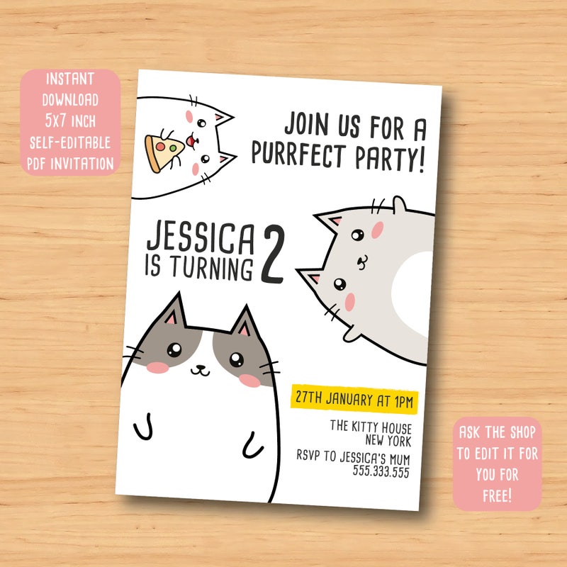 Pusheen Invitation - Etsy
