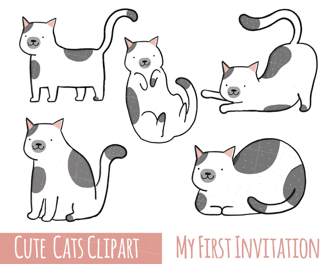 Vector Clipart Kawaii Cats Cute Cats Clipart Set High Etsy