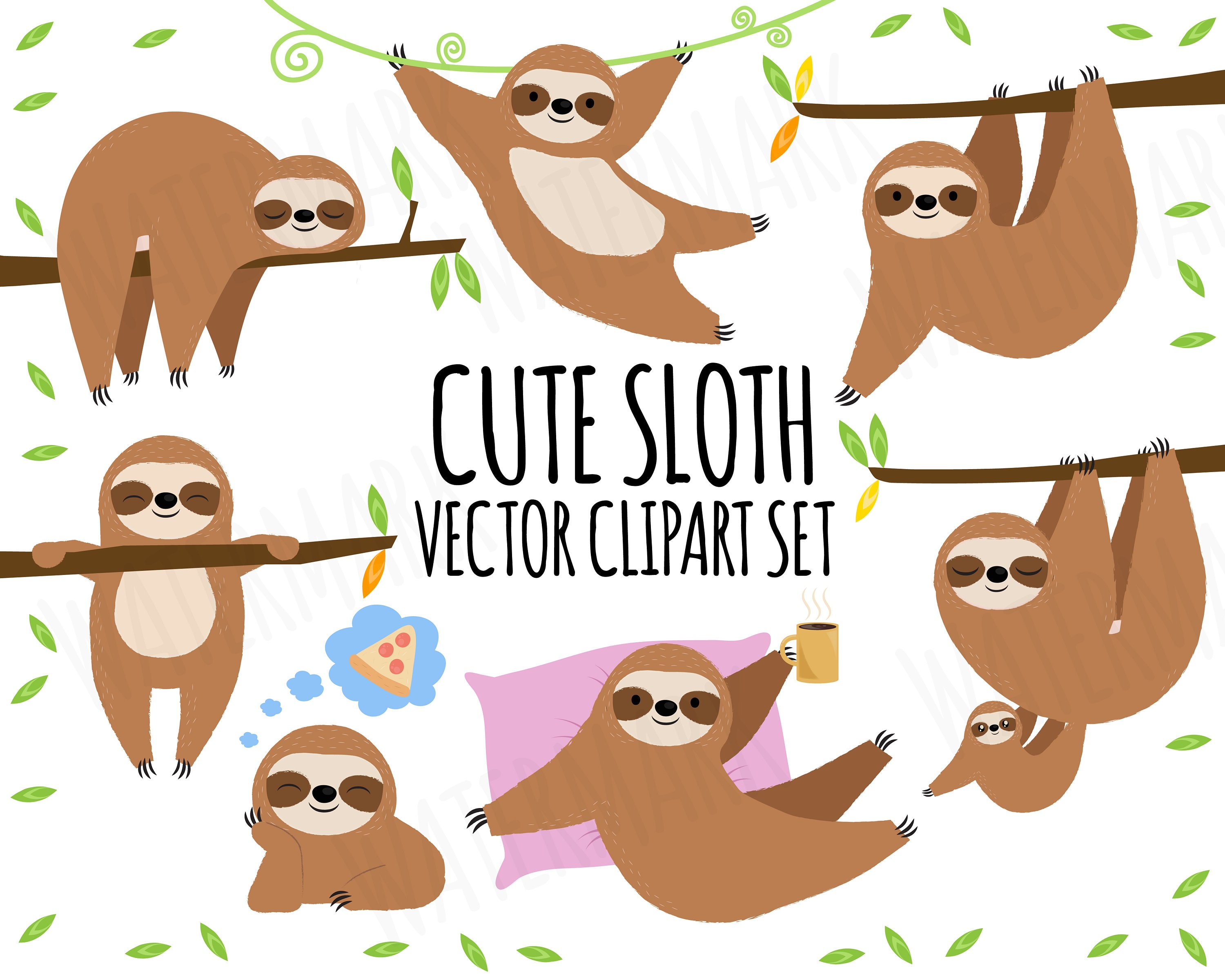 Vector Clipart Sloths Sloth Bear Clipart imágenes - Etsy España
