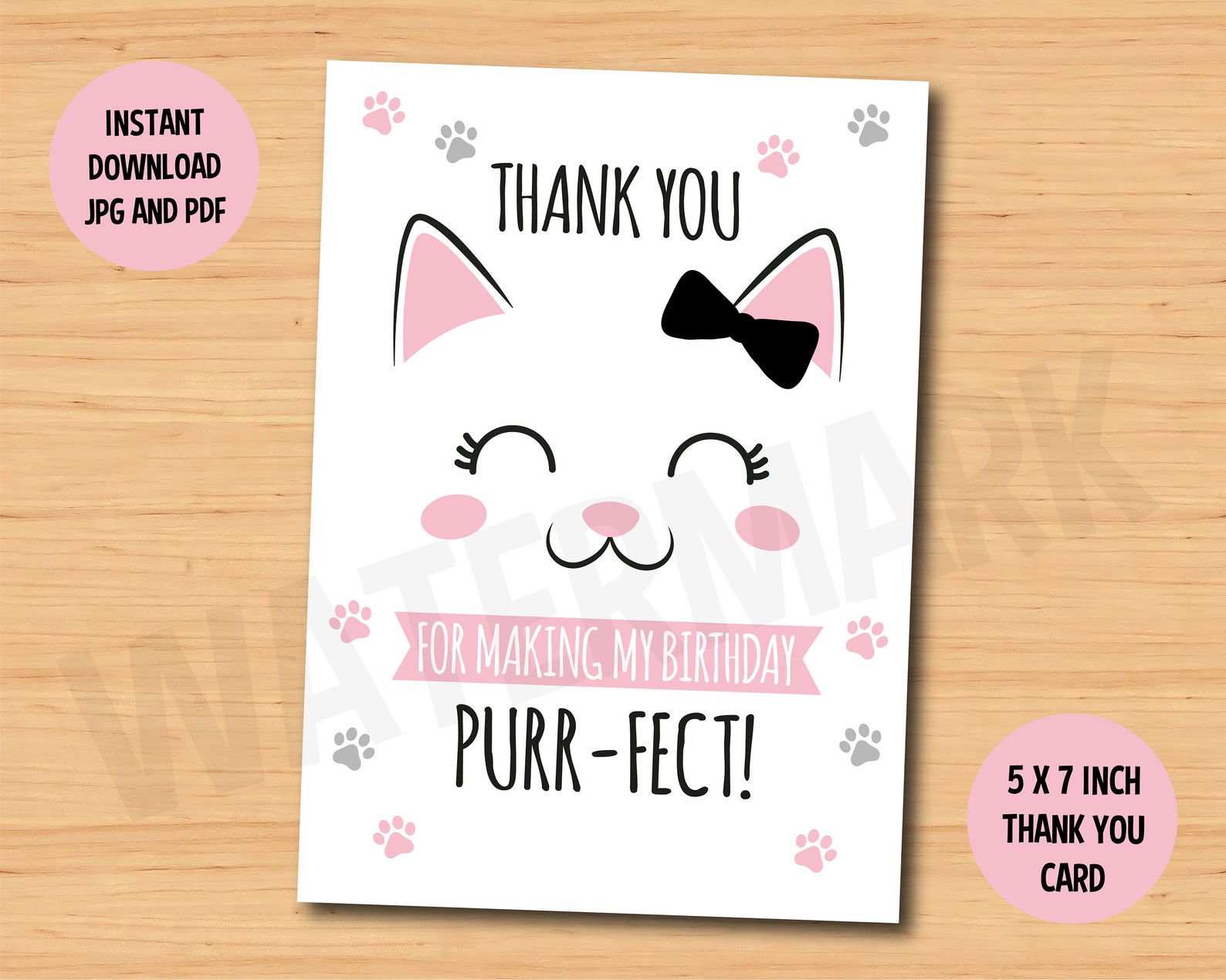 Cute Cat Thank You Card INSTANT DOWNLOAD, Cats Thank You Tags, Kitten ...