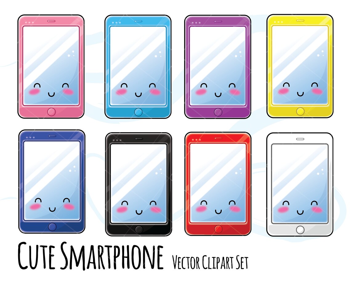 Vector Clipart Kawaii Phone and Smartphone Cute Phone | Etsy