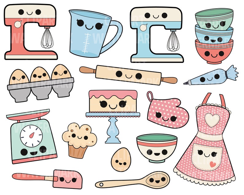 Kawaii Baking Clipart Premium Vector Baking Clipart Whisk - Etsy