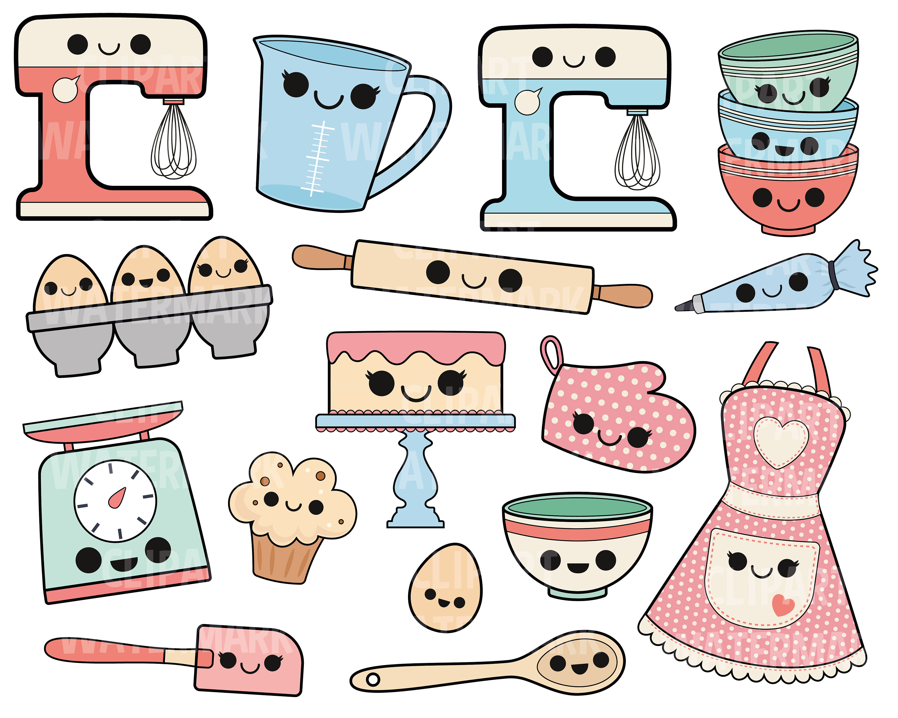 Kawaii Baking Clipart Premium Vector Baking Clipart Whisk - Etsy